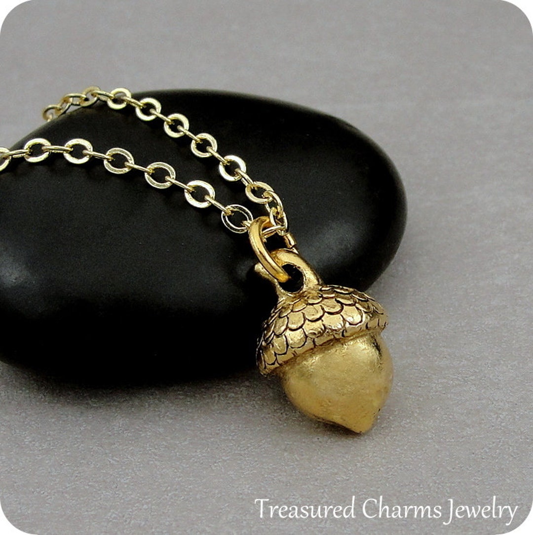 Acorn Necklace, Gold Plated Acorn Charm on a Gold Cable Chain - Etsy