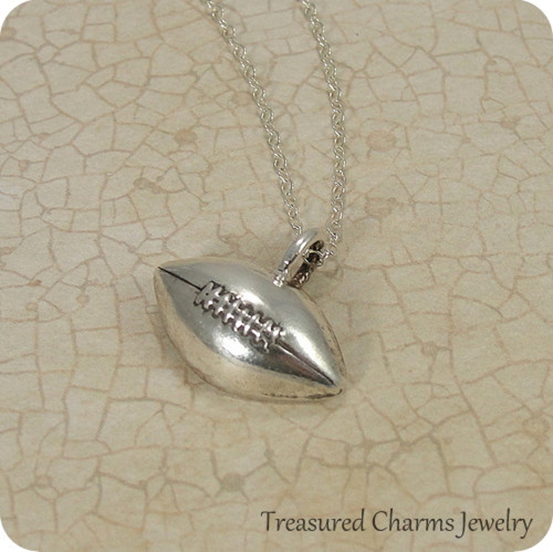 Football Necklace, Sterling Silver Football Charm on a Silver Cable ...