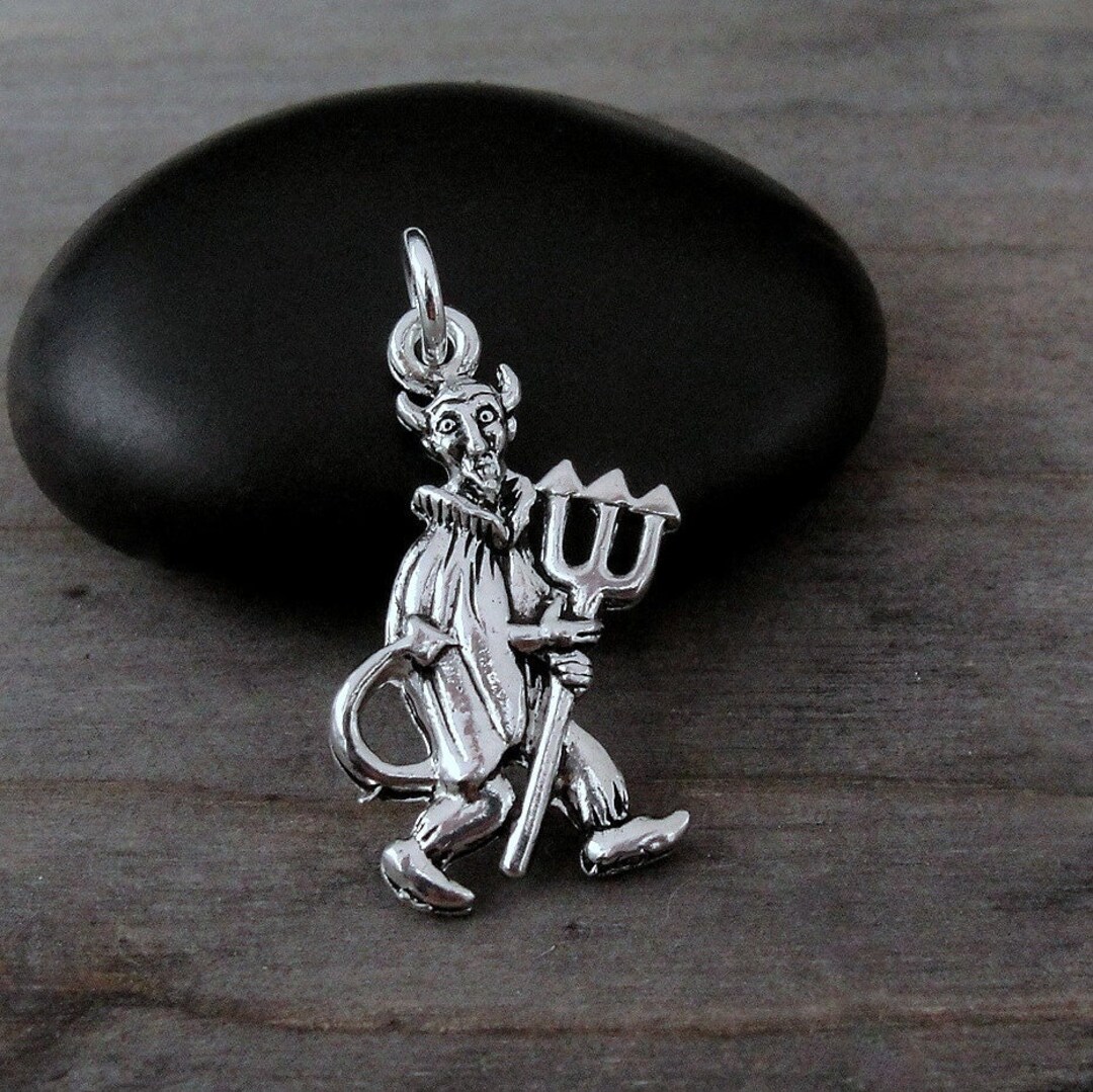 Silver Devil Charm, Satan Charm, Satanic Charm, Devil With Pitchfork ...