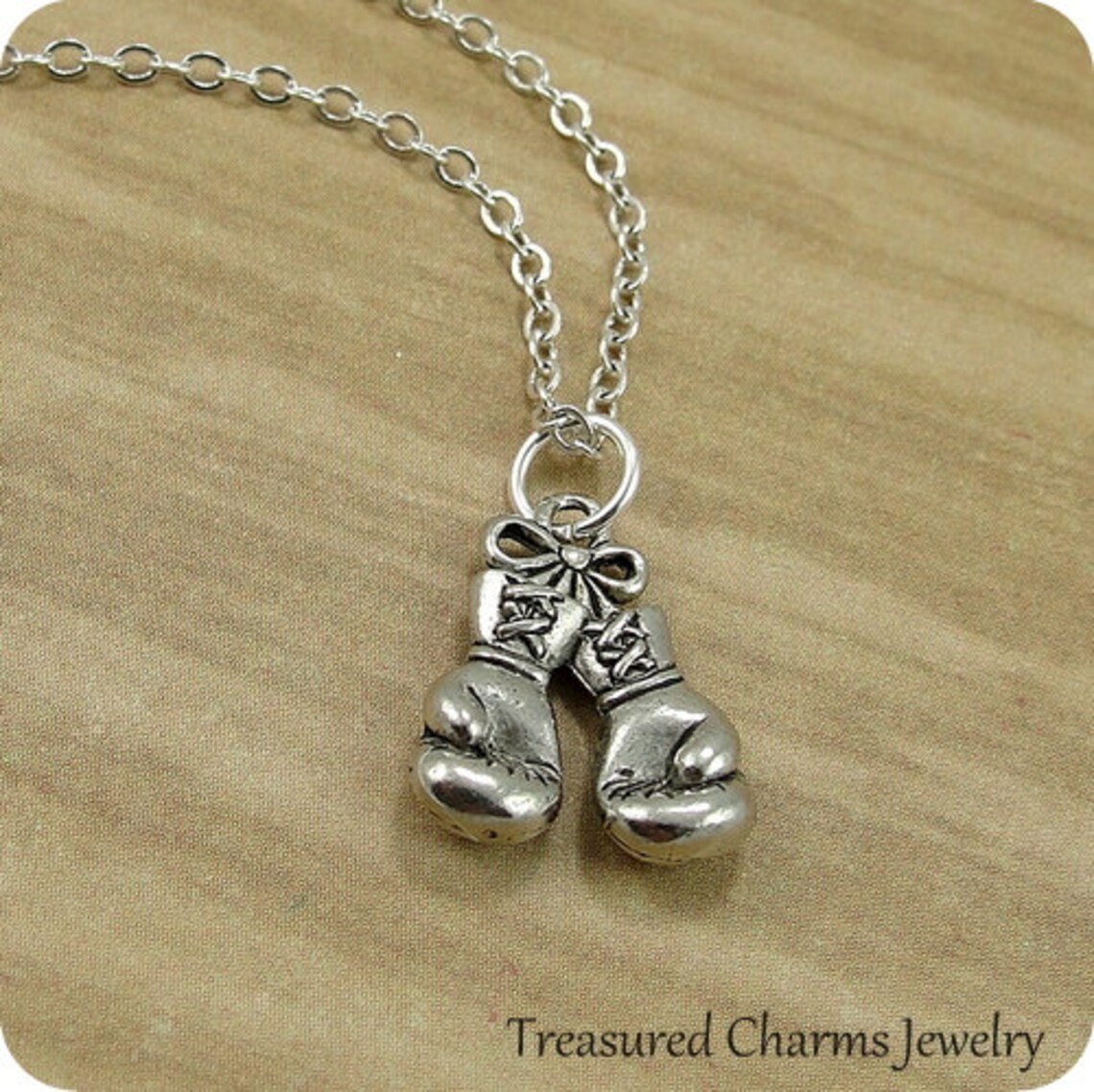 Boxing Gloves Necklace Silver Boxing Gloves Charm on a Silver - Etsy
