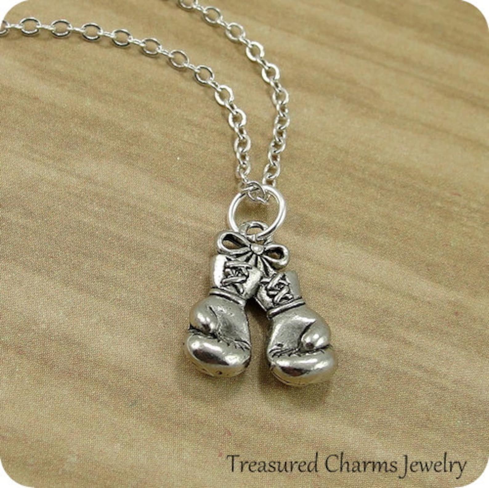 Boxing Gloves Necklace Silver Boxing Gloves Charm on a Silver | Etsy