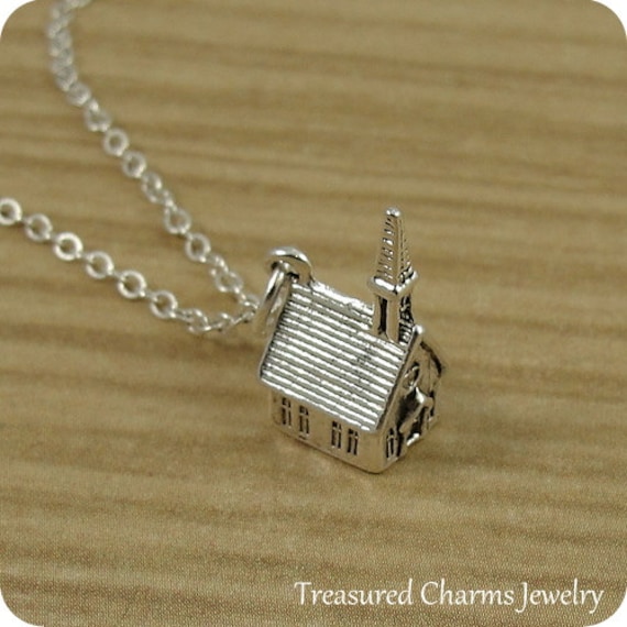 Church Necklace Silver Plated Wedding Chapel Church Charm on | Etsy