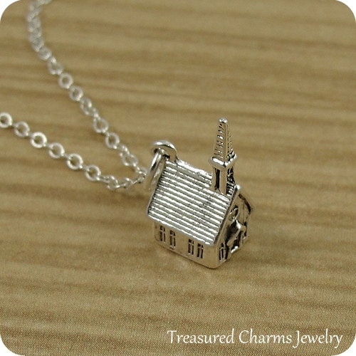 Church Necklace Silver Plated Wedding Chapel Church Charm on | Etsy