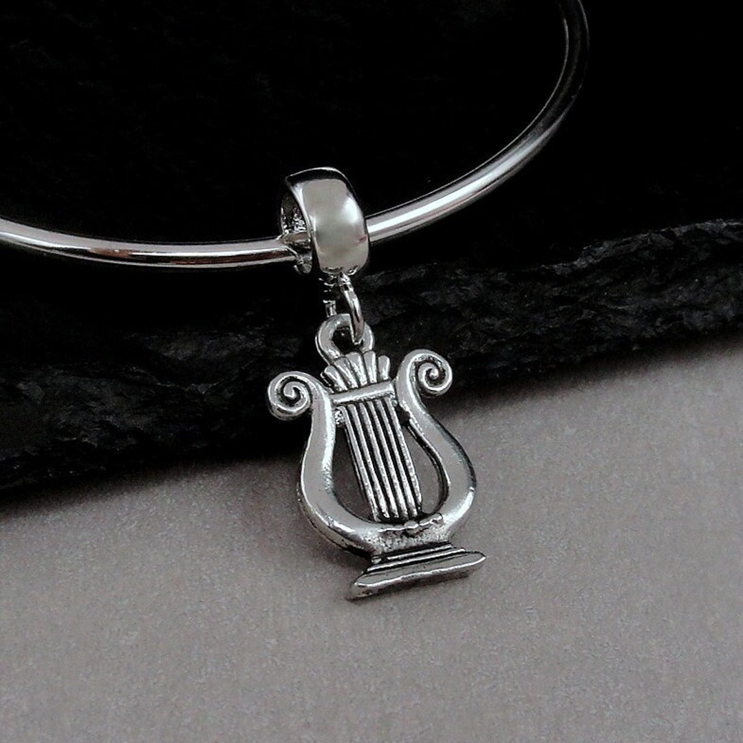 Musical Lyre European Charm, Silver Greek Lyre Dangle Charm, Ancient ...