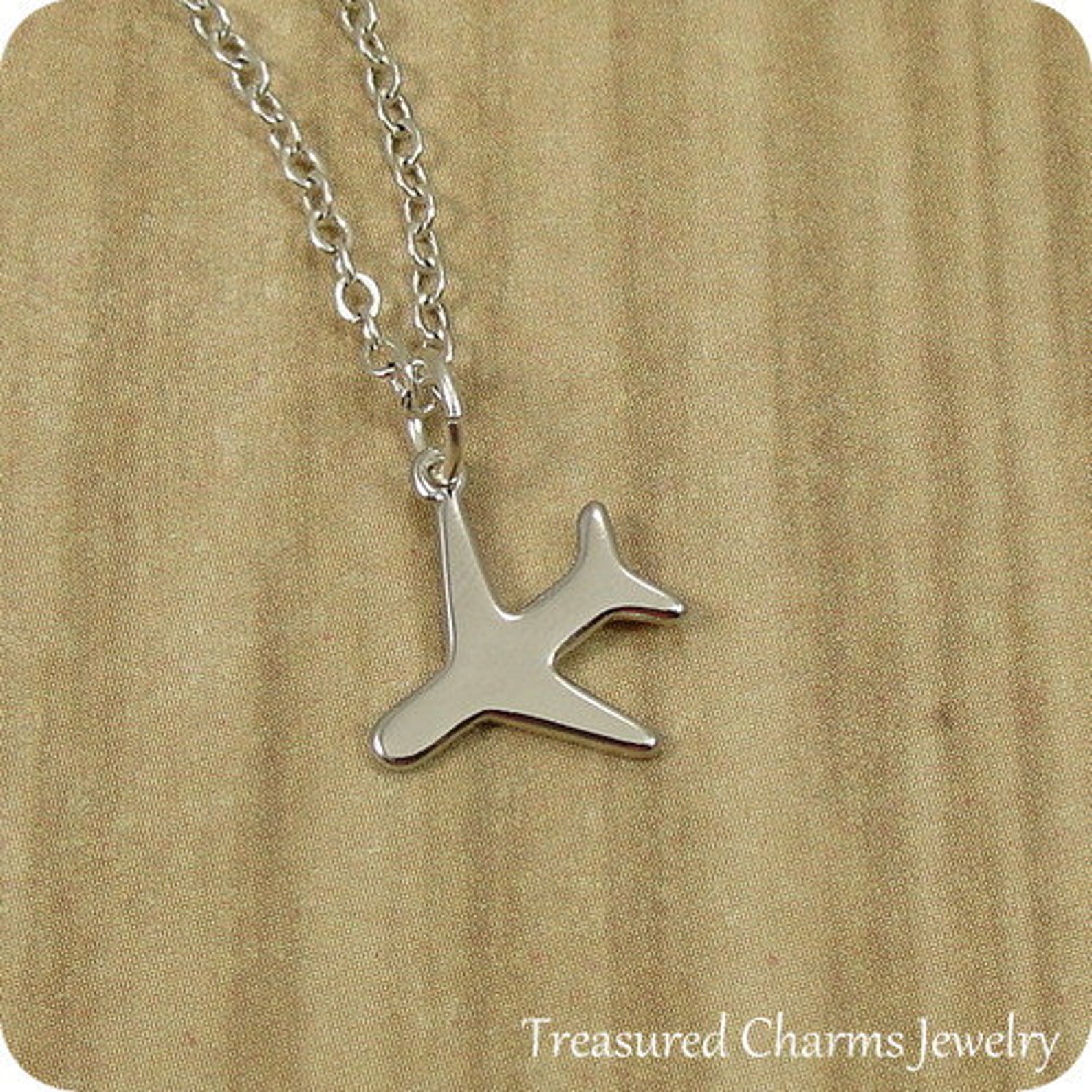Miniature Airplane Necklace, Silver Airplane Charm on a Silver Cable ...