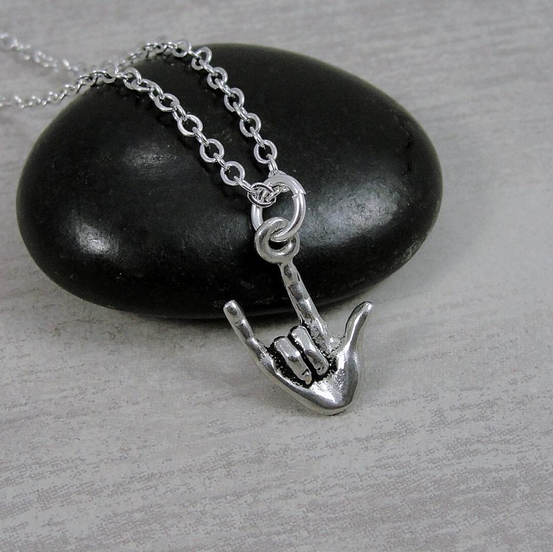 Silver 'I Love You' Sign Language Necklace, Sign Language Charm ...