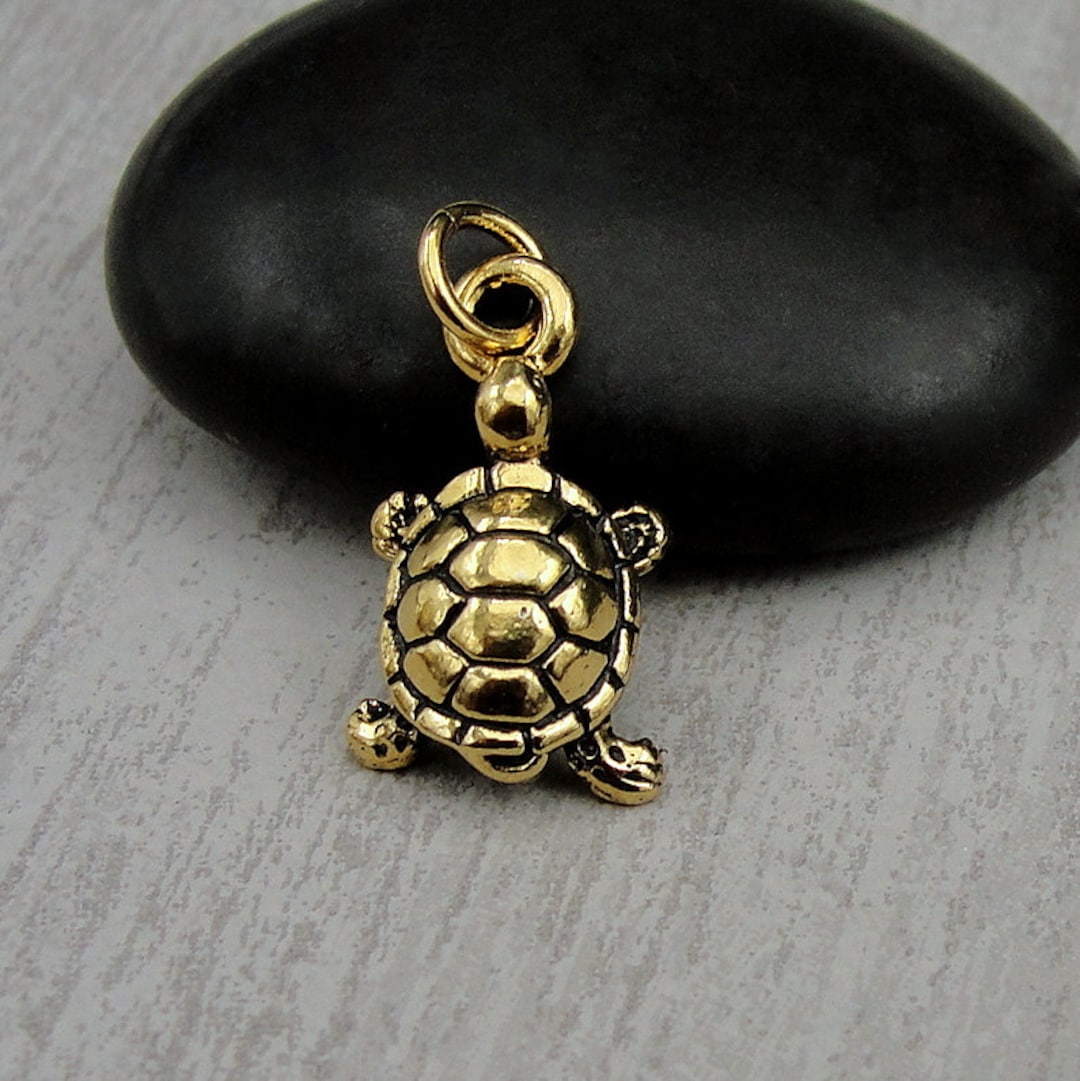 Gold Turtle Charm, Gold 3D Turtle Charm for Necklace or Bracelet ...
