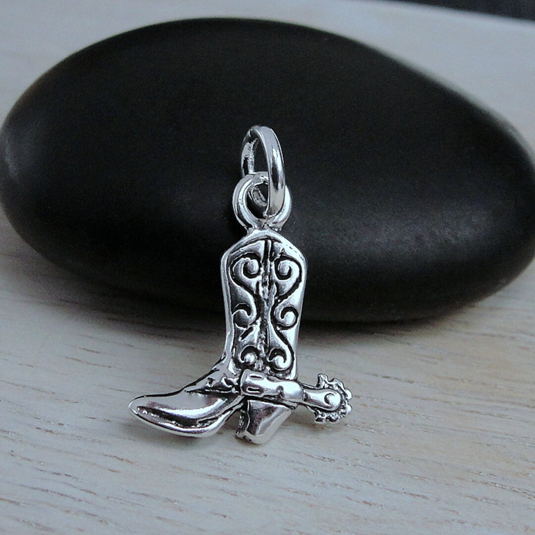 Cowboy Boot Charm, 925 Sterling Silver Western Boot Charm for Necklace ...