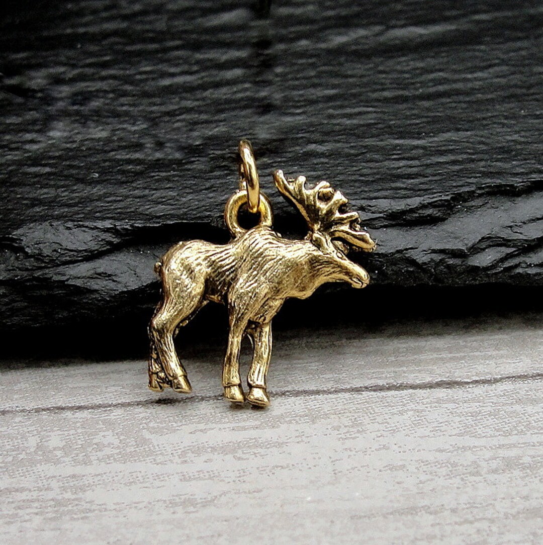 Gold Moose Charm, Elk Moose Charm for Necklace or Bracelet, Gold Moose ...