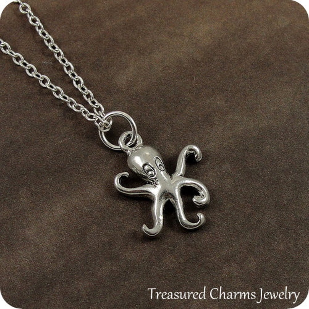 Octopus Necklace, Silver Octopus Charm on a Silver Cable Chain - Etsy