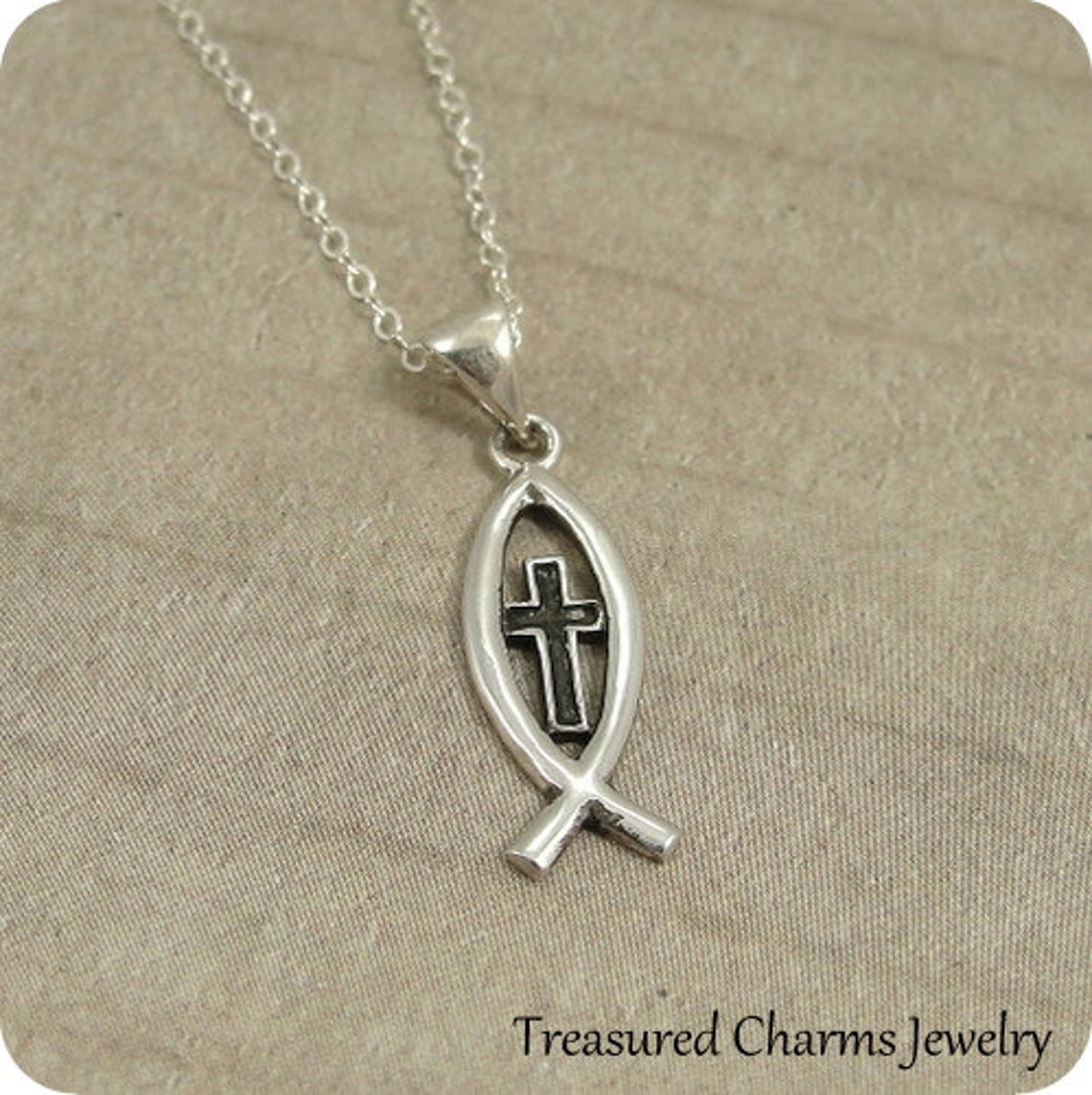 Christian Fish Necklace Sterling Silver Fish Cross Symbol - Etsy
