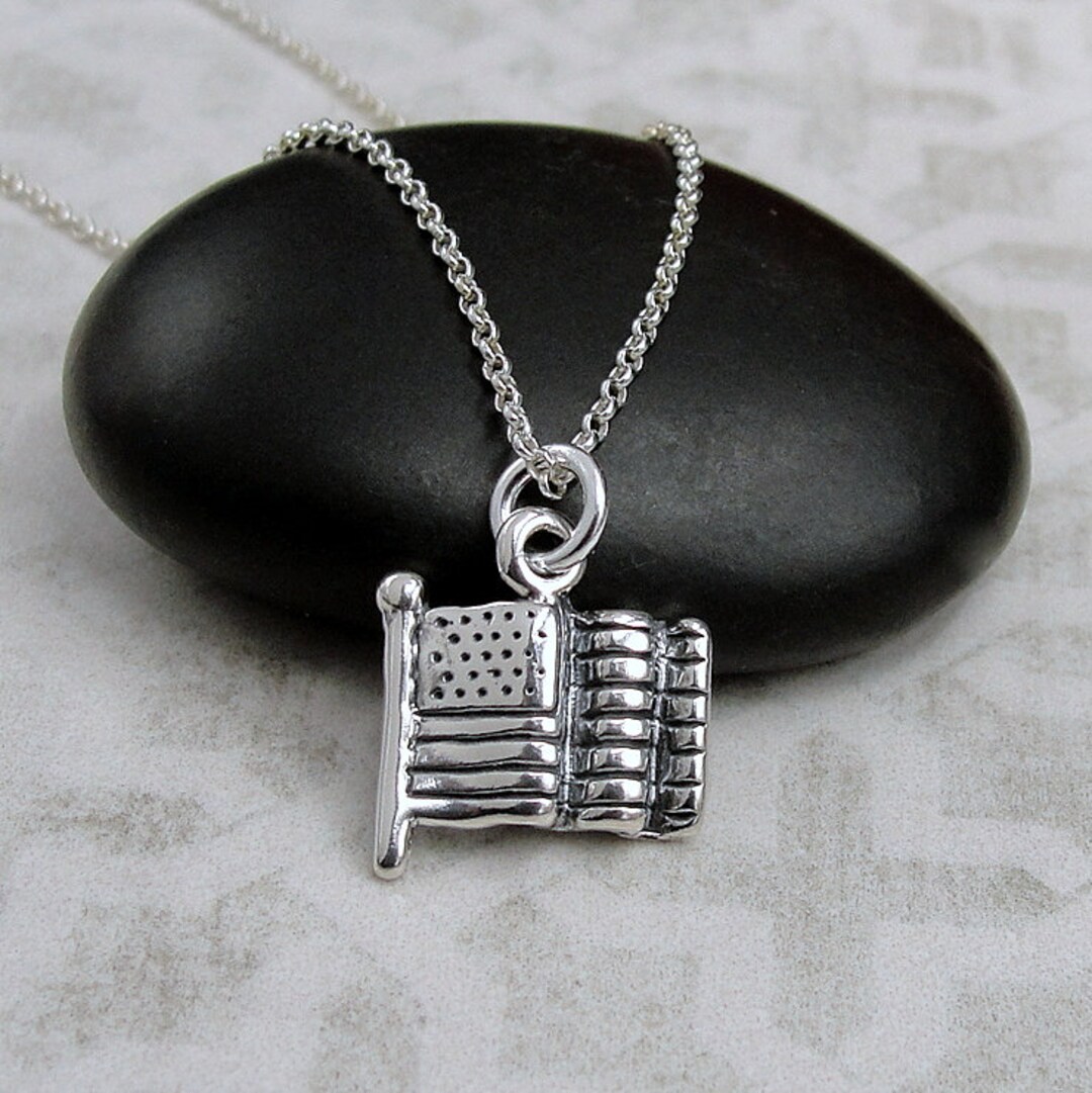 Sterling Silver American Flag Necklace, USA Flag Charm Necklace ...