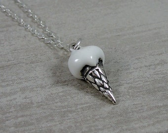 Sterling Silver Vanilla Ice Cream Cone Necklace Ice Cream Charm Ice Cream Pendant Dessert Necklace Frozen Treat Jewelry Etsy