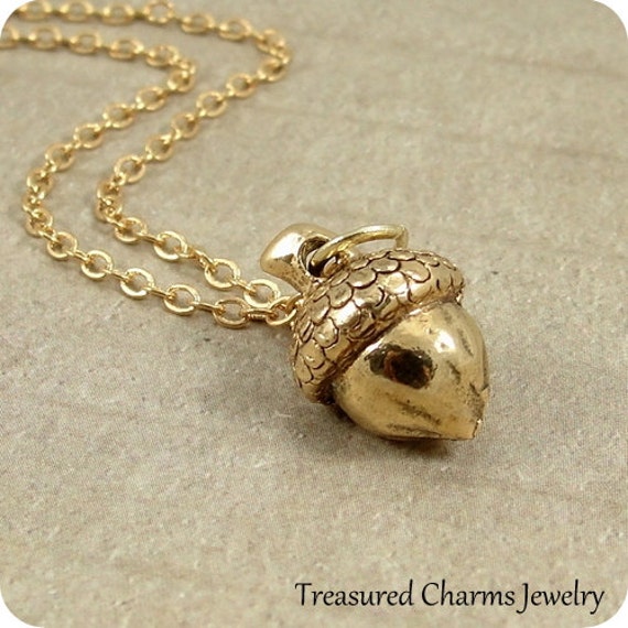 Acorn Necklace Gold Plated Acorn Charm on a Gold Cable Chain | Etsy