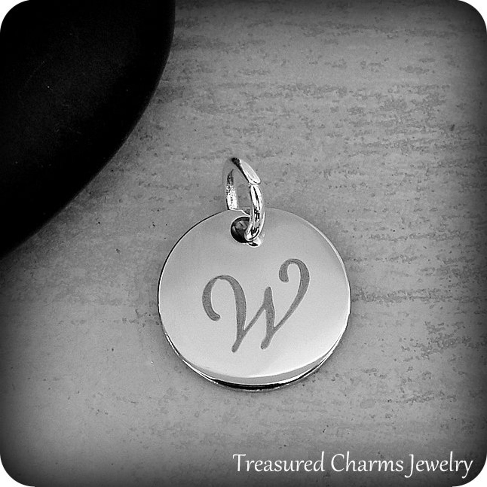 Stainless Steel Letter W Charm Silver Engraved Letter W Round | Etsy
