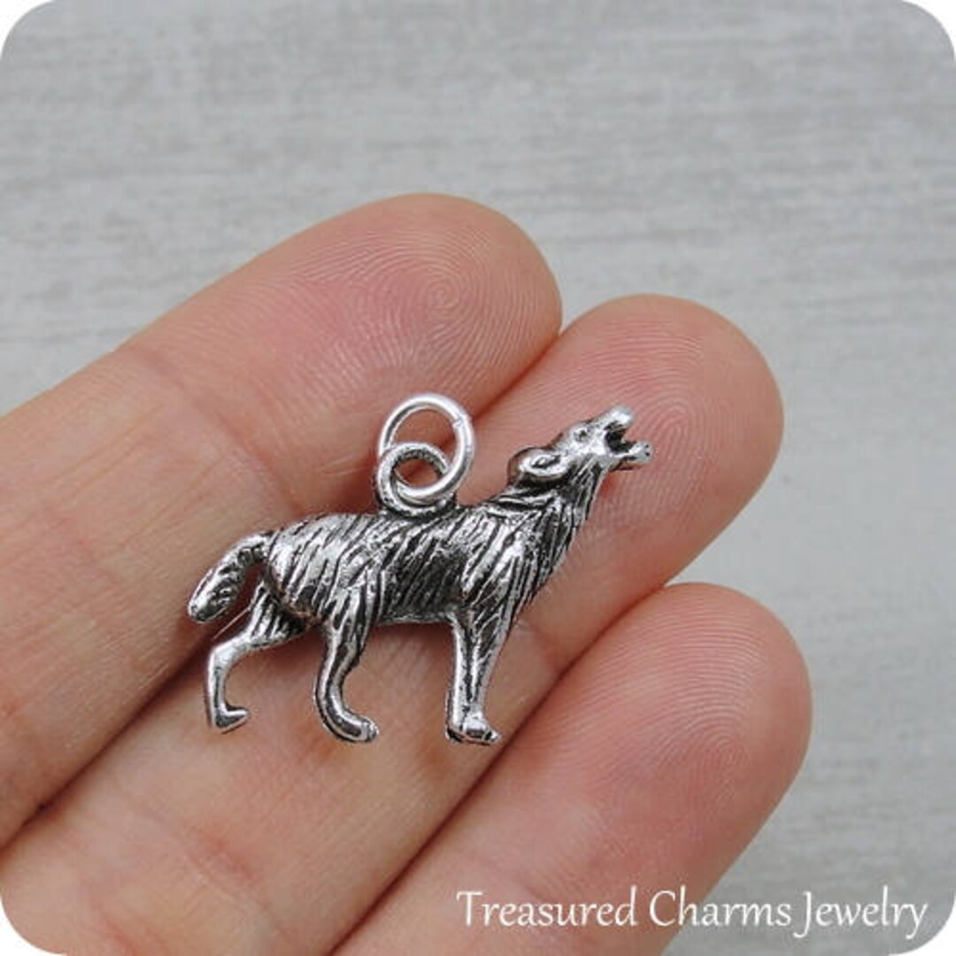 Howling Wolf Charm - Silver Plated Howling Wolf Charm for Necklace or ...