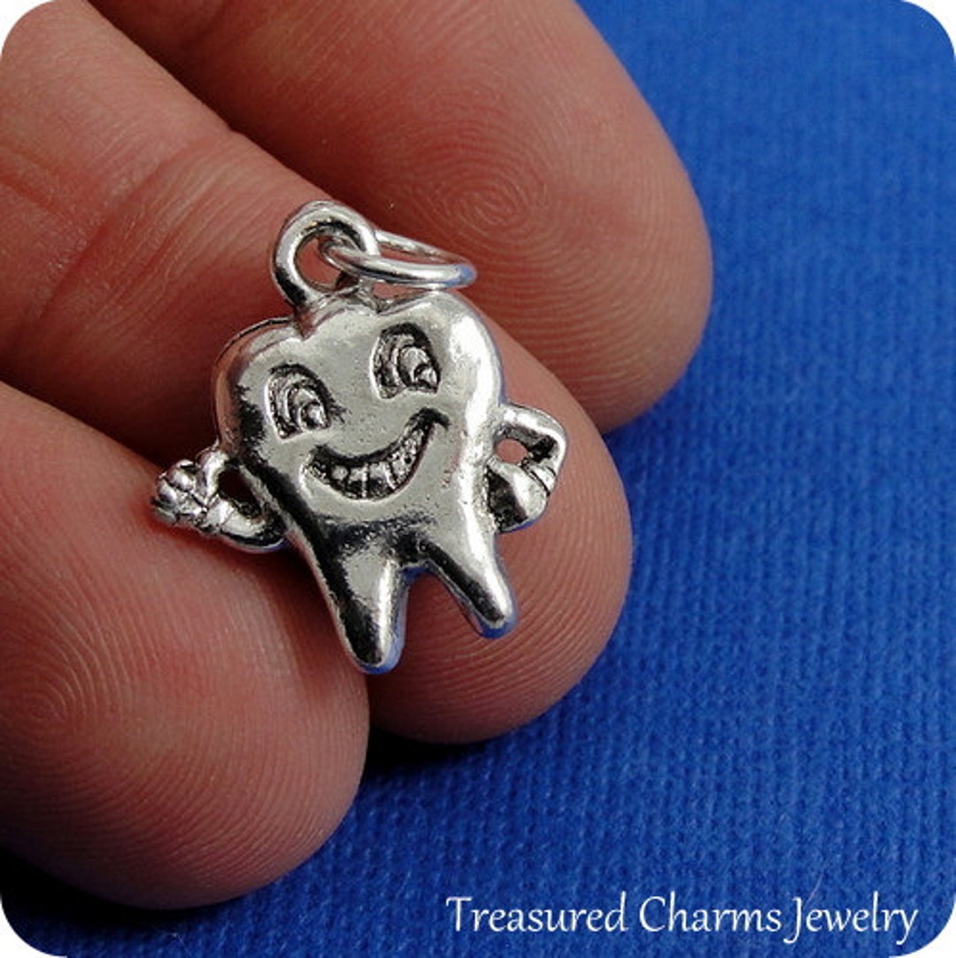 Tooth Charm - Silver Plated Smiling Tooth Charm for Necklace or ...