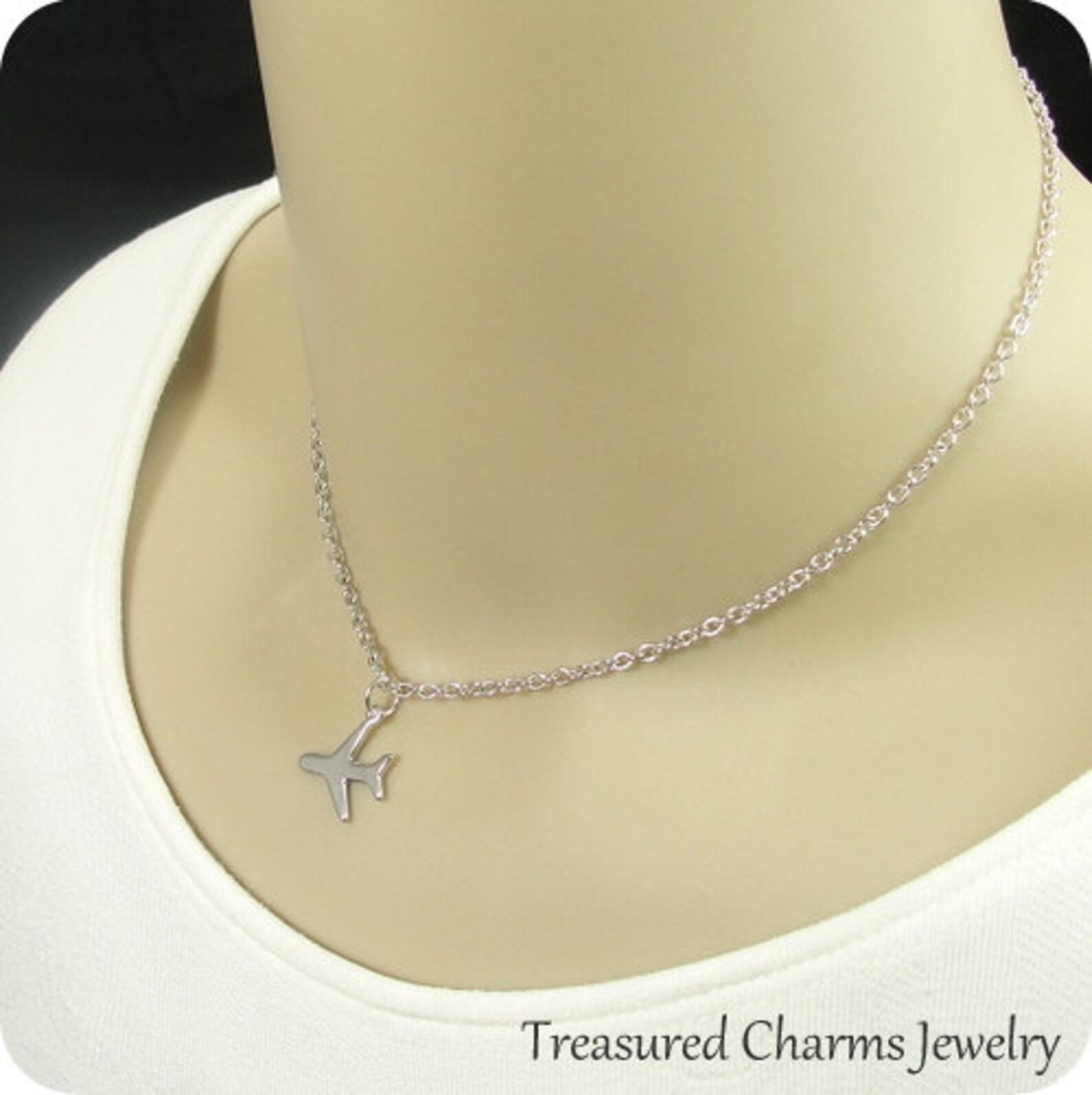 Miniature Airplane Necklace Silver Airplane Charm on a Silver - Etsy