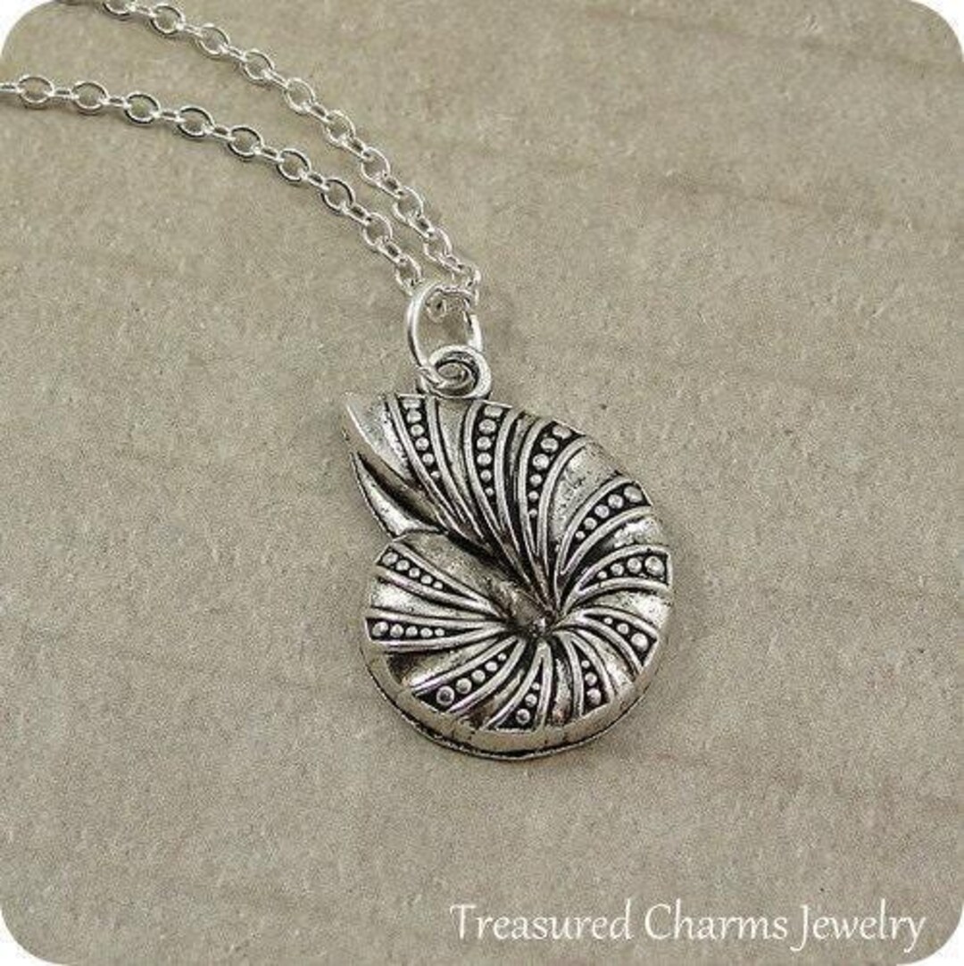 Nautilus Shell Necklace, Silver Nautilis Shell Charm on a Silver Cable ...