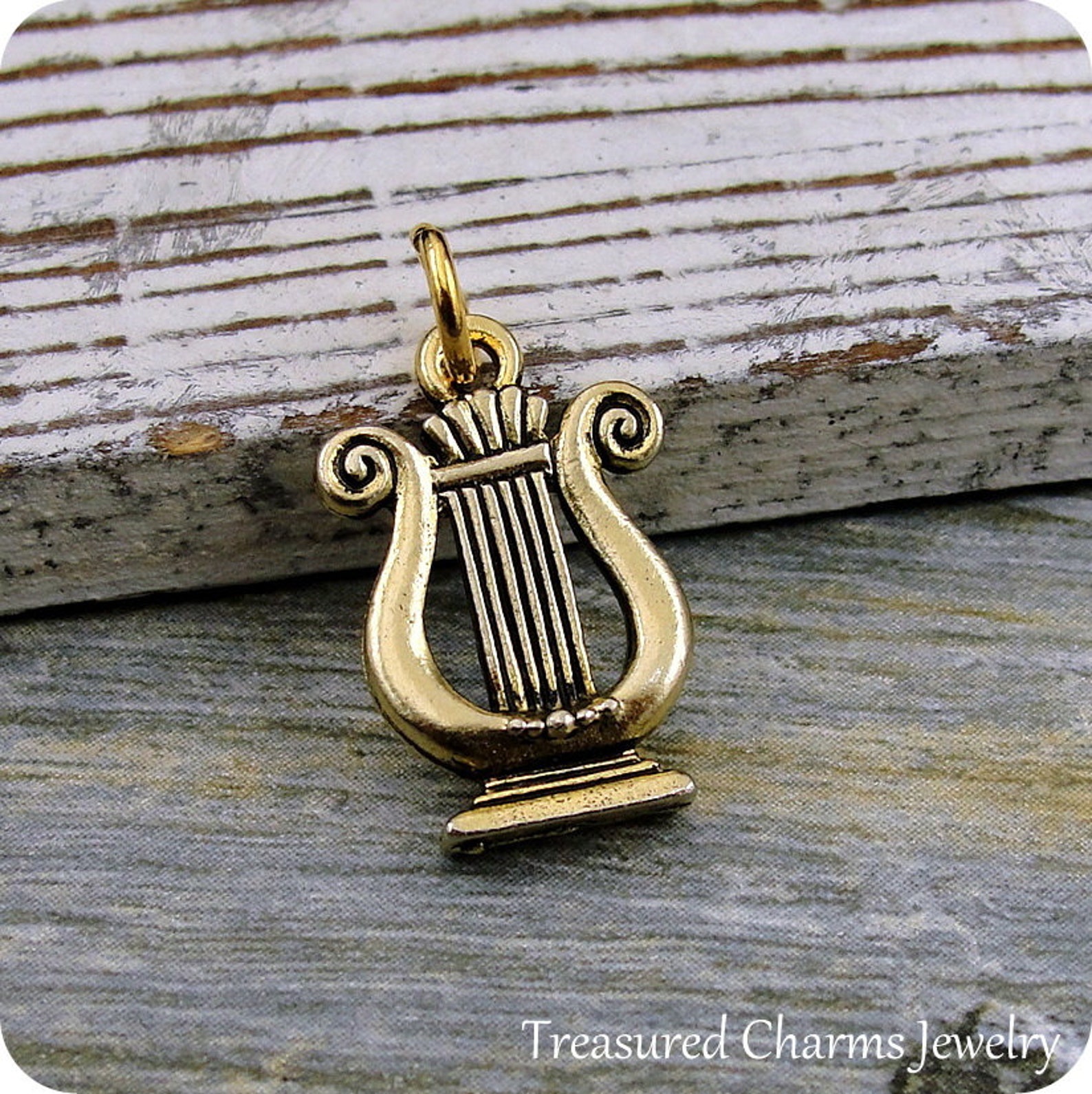Lyre Charm Gold Musical Lyre Charm for Necklace or Bracelet | Etsy