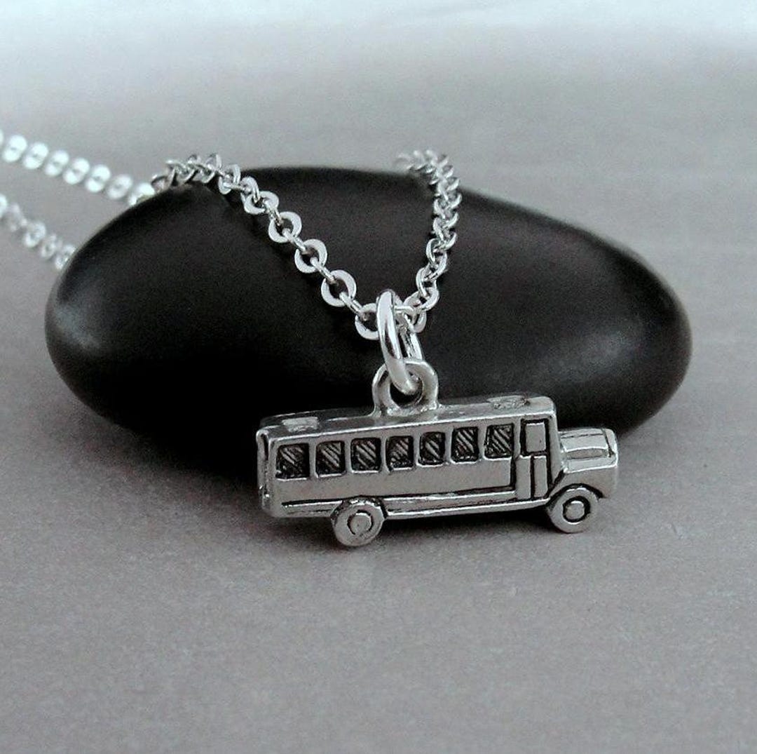 School Bus Necklace, Silver 3D School Bus Charm Necklace, Bus Driver ...