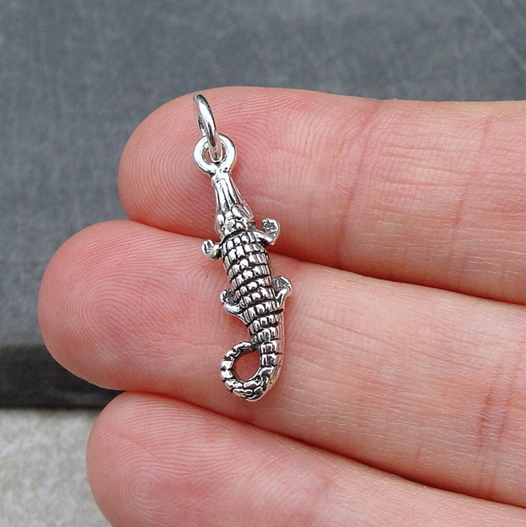 Sterling Silver Alligator Charm, 925 Crocodile Charm for Necklace or ...