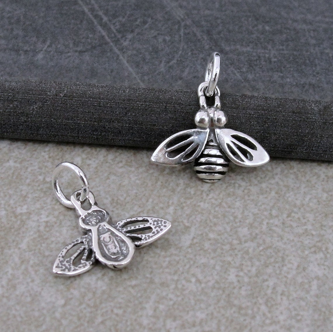 Honey Bee Charm, 925 Sterling Silver Bumble Bee Necklace Charm, Tiny ...