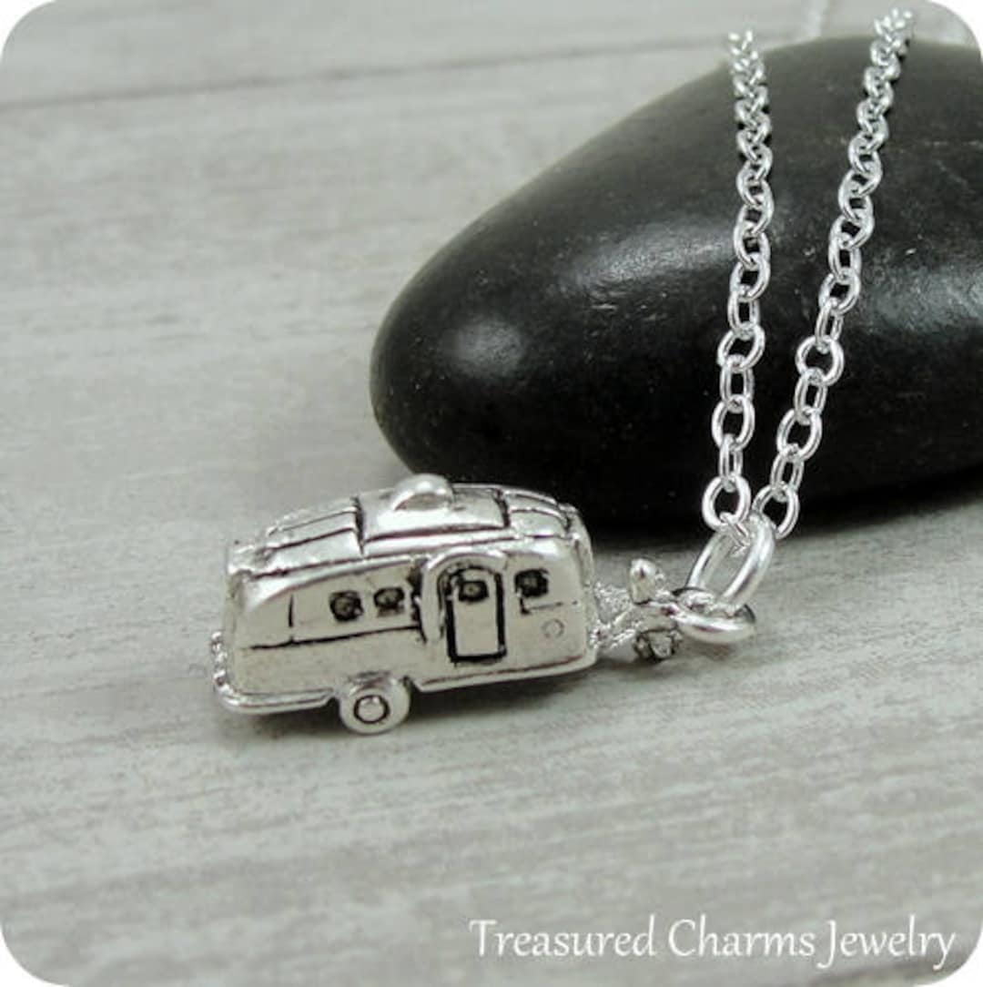 Camper RV Necklace, Silver Camper Charm on a Silver Cable Chain - Etsy