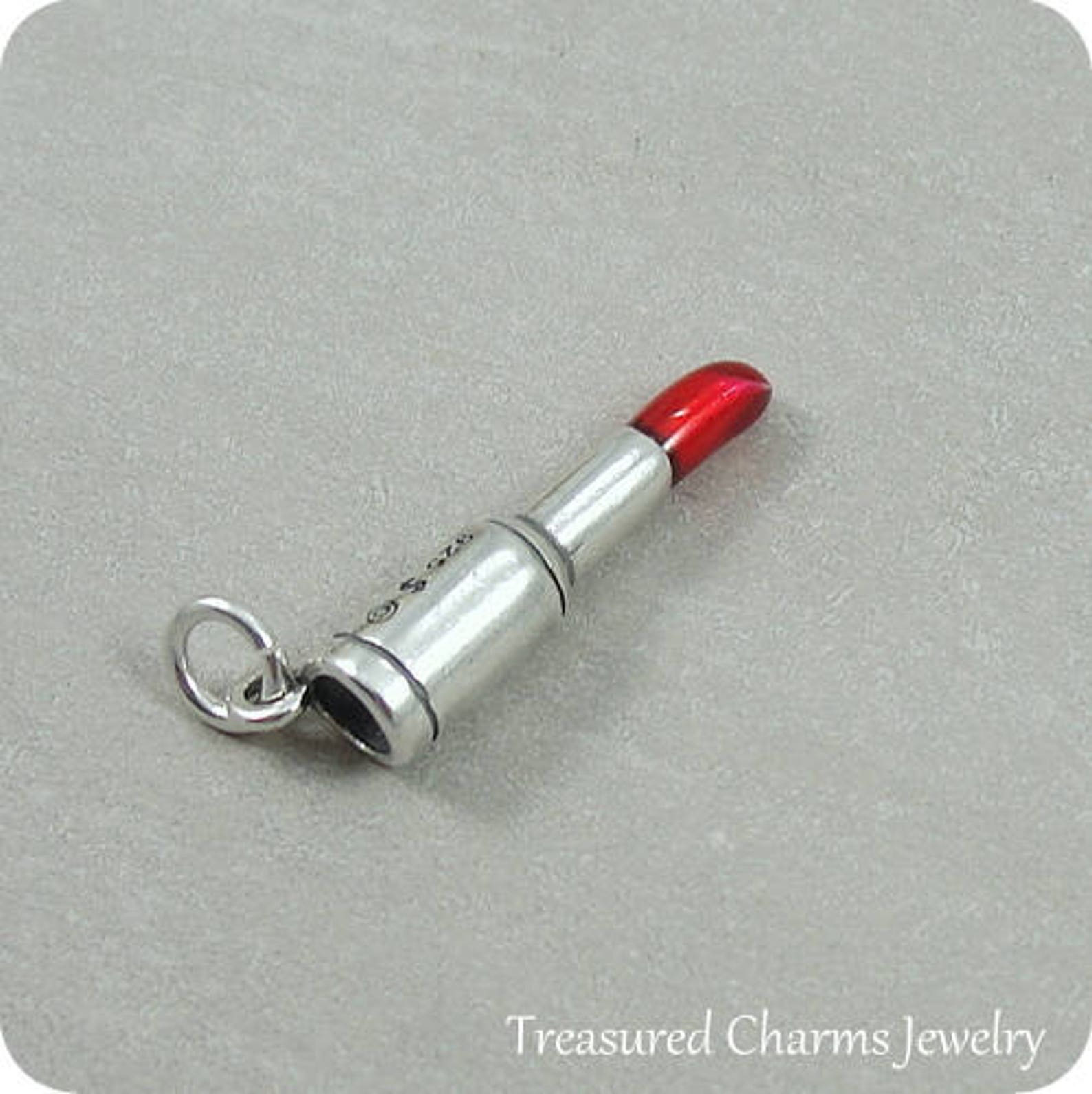 Red Lipstick Charm Sterling Silver Red Lipstick Charm for - Etsy