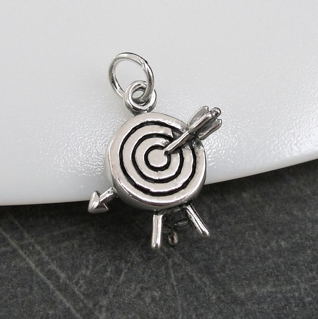 Archery Target Charm, 925 Sterling Silver 3D Bullseye Target Necklace ...