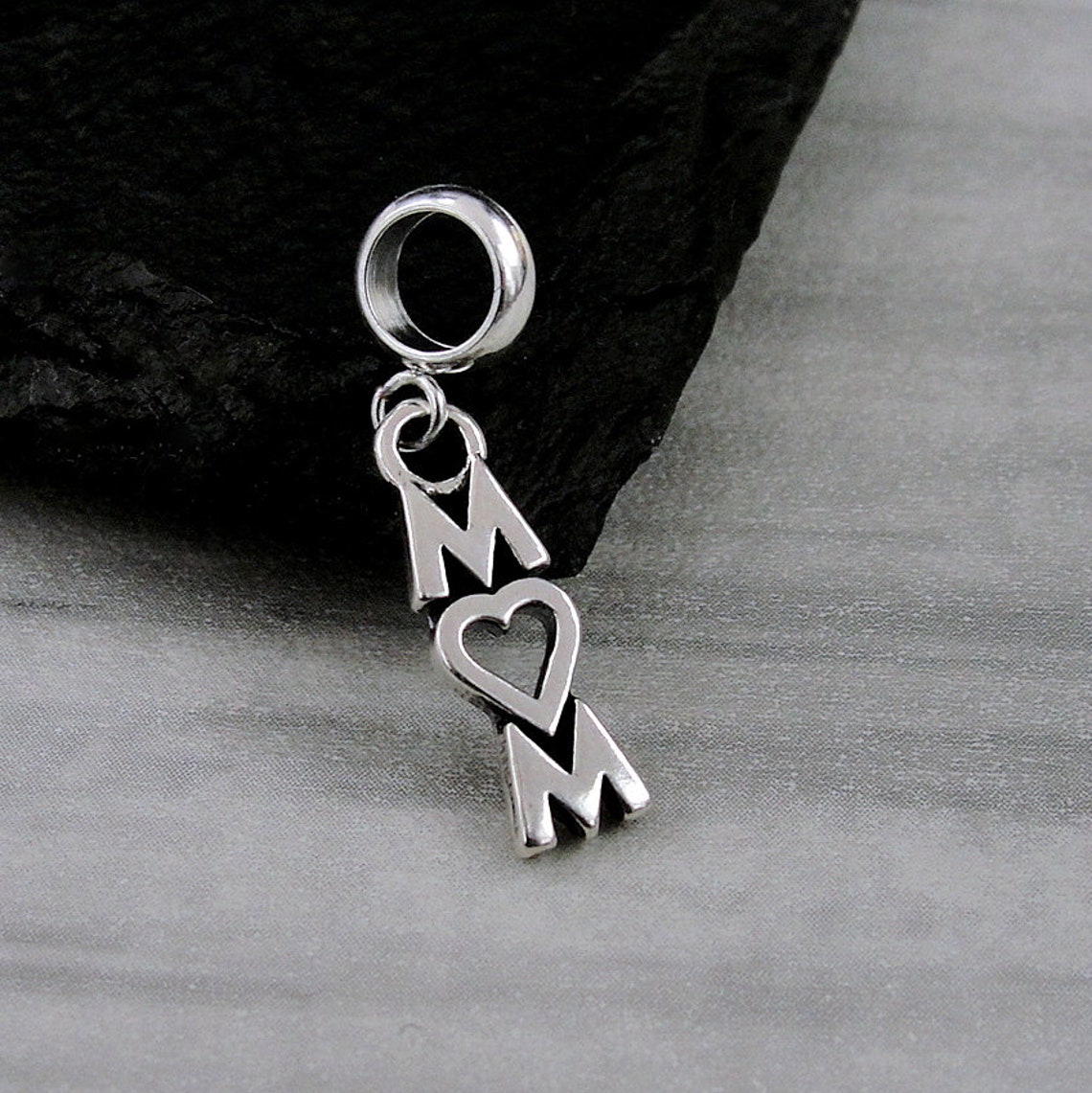 Sterling Silver Mom Heart Charm, Mom European Charm, Mom Charm With ...