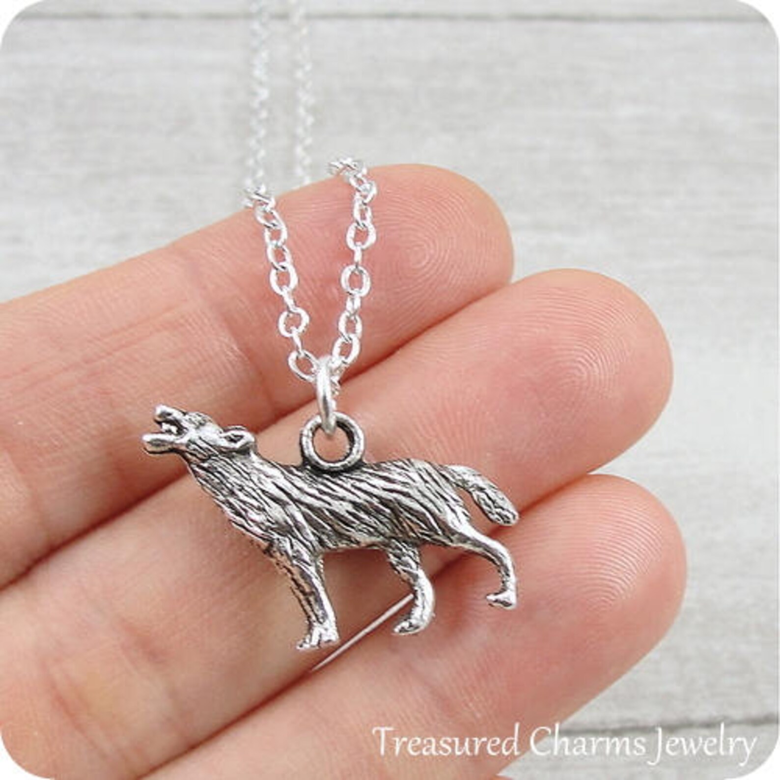 Howling Wolf Necklace Silver Wolf Charm on a Silver Cable | Etsy