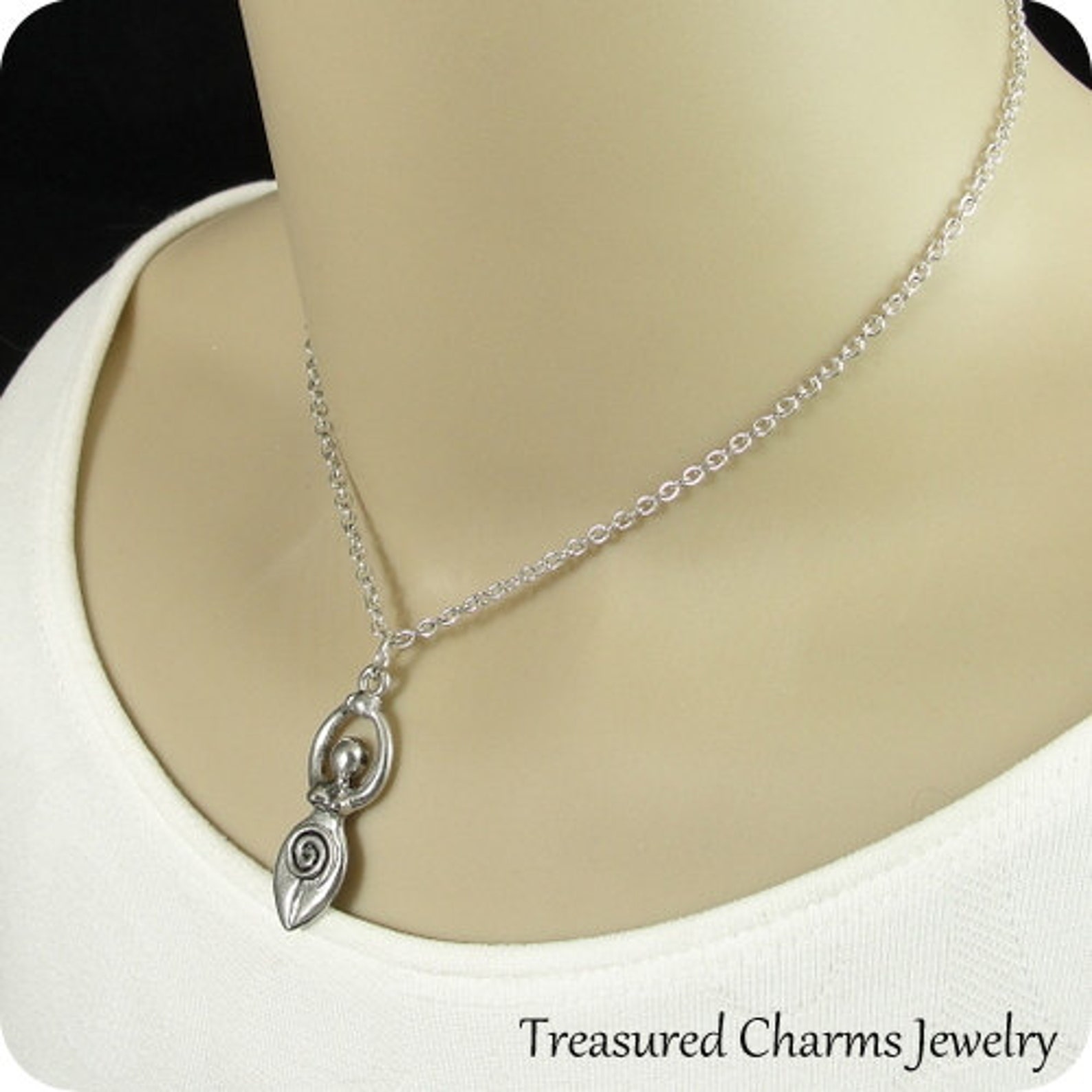 Fertility Symbol Necklace, Silver Fertility Goddess Symbol Charm on a ...