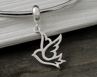 Sterling Silver Peace Dove Charm, Dove With Olive Branch Charm, Dove ...