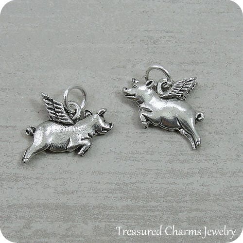 Flying Pig Charm Silver Plated Flying Winged Pig Charm for | Etsy