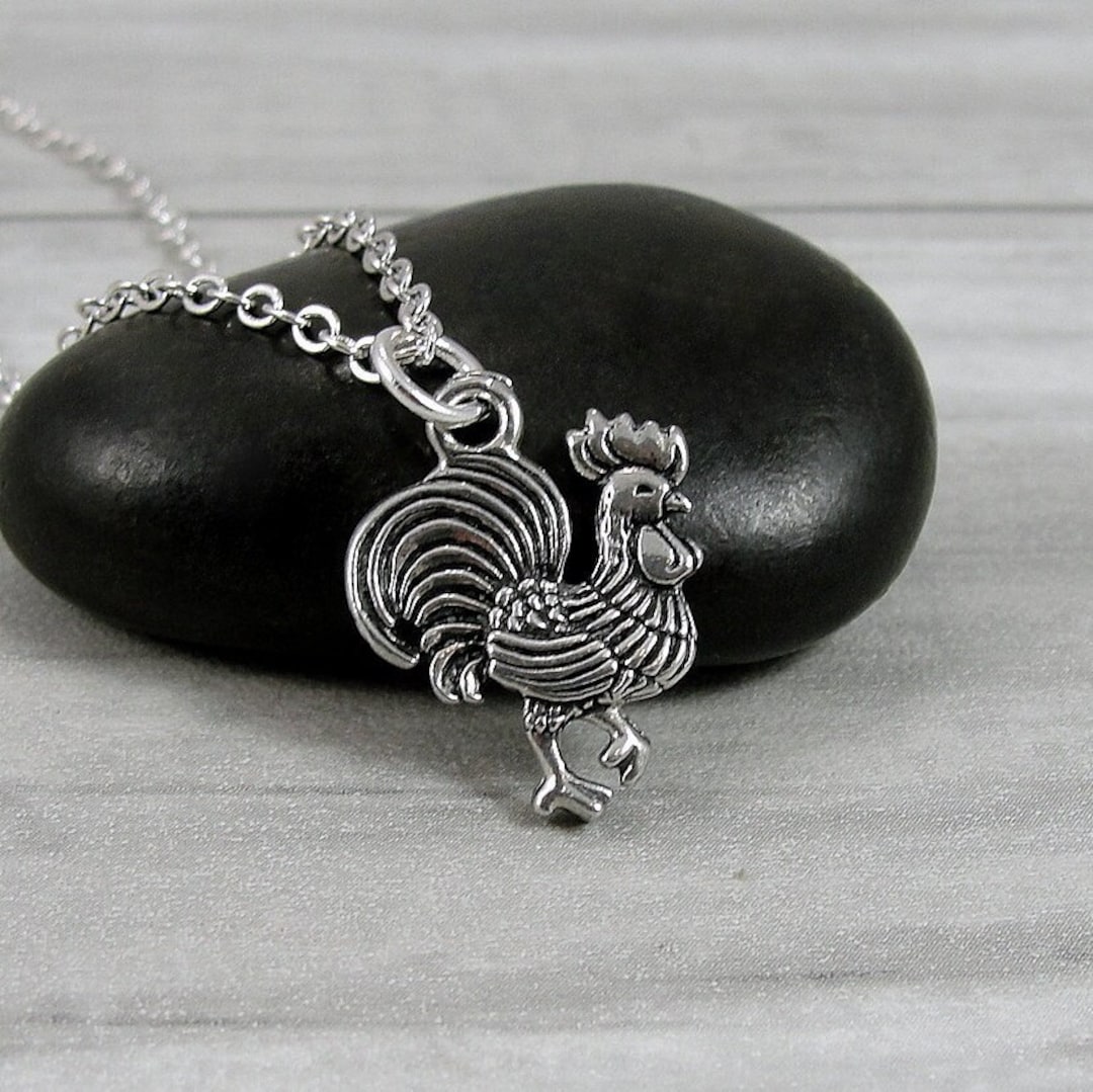 Rooster Necklace, Silver Plated Rooster Charm Necklace, Hen Necklace ...