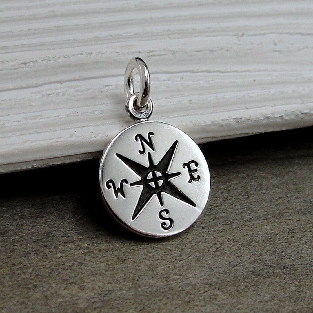 Tiny Compass Charm, Sterling Silver Compass Charm for Necklace or ...