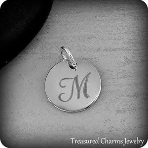 Stainless Steel Letter M Charm, Silver Engraved Letter M Round Disc ...