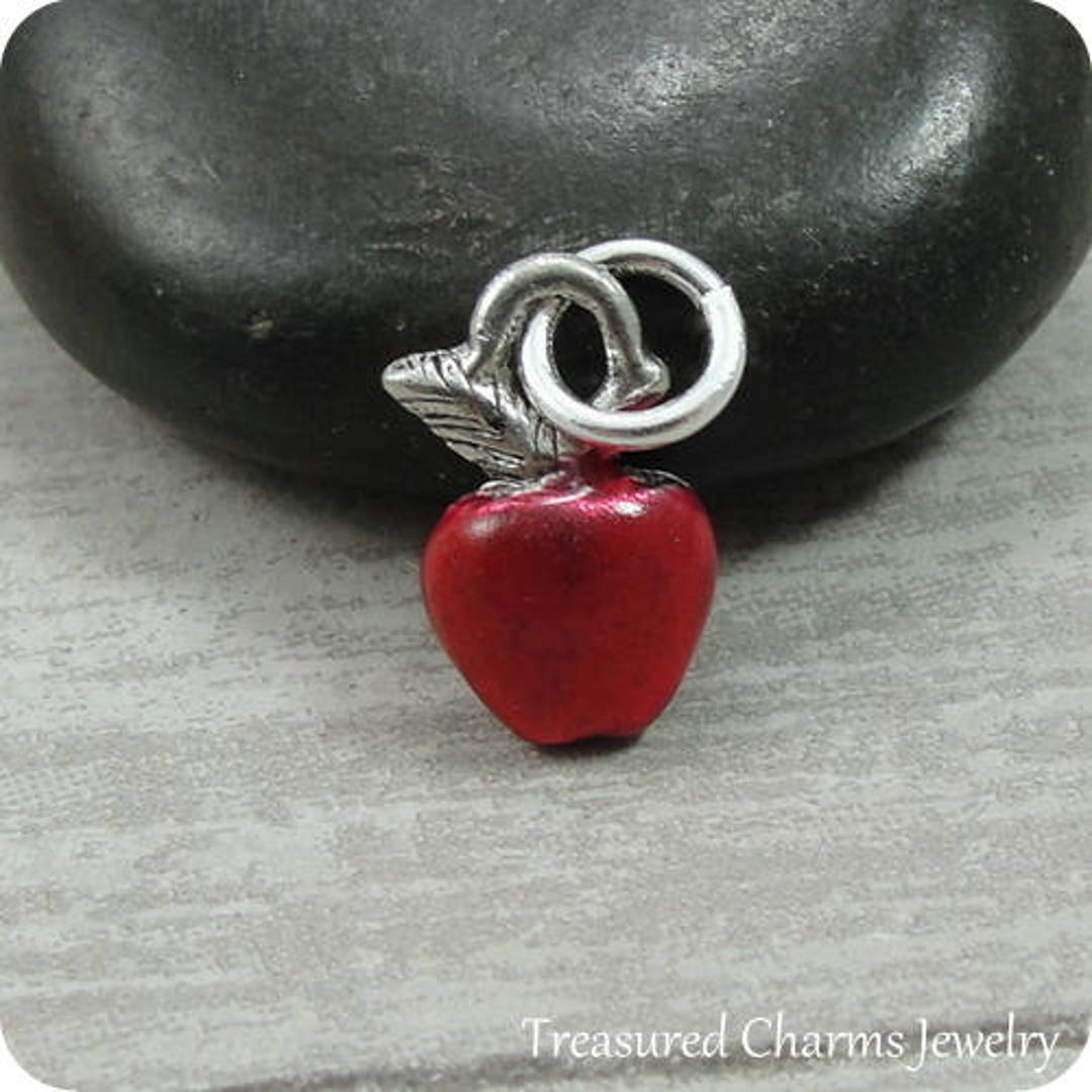 Red Apple Charm - Silver Plated Red Apple Charm for Necklace or ...