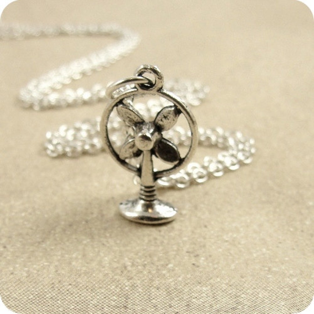 Oscillating Fan Necklace, Silver Plated Fan Charm on a Silver Cable ...