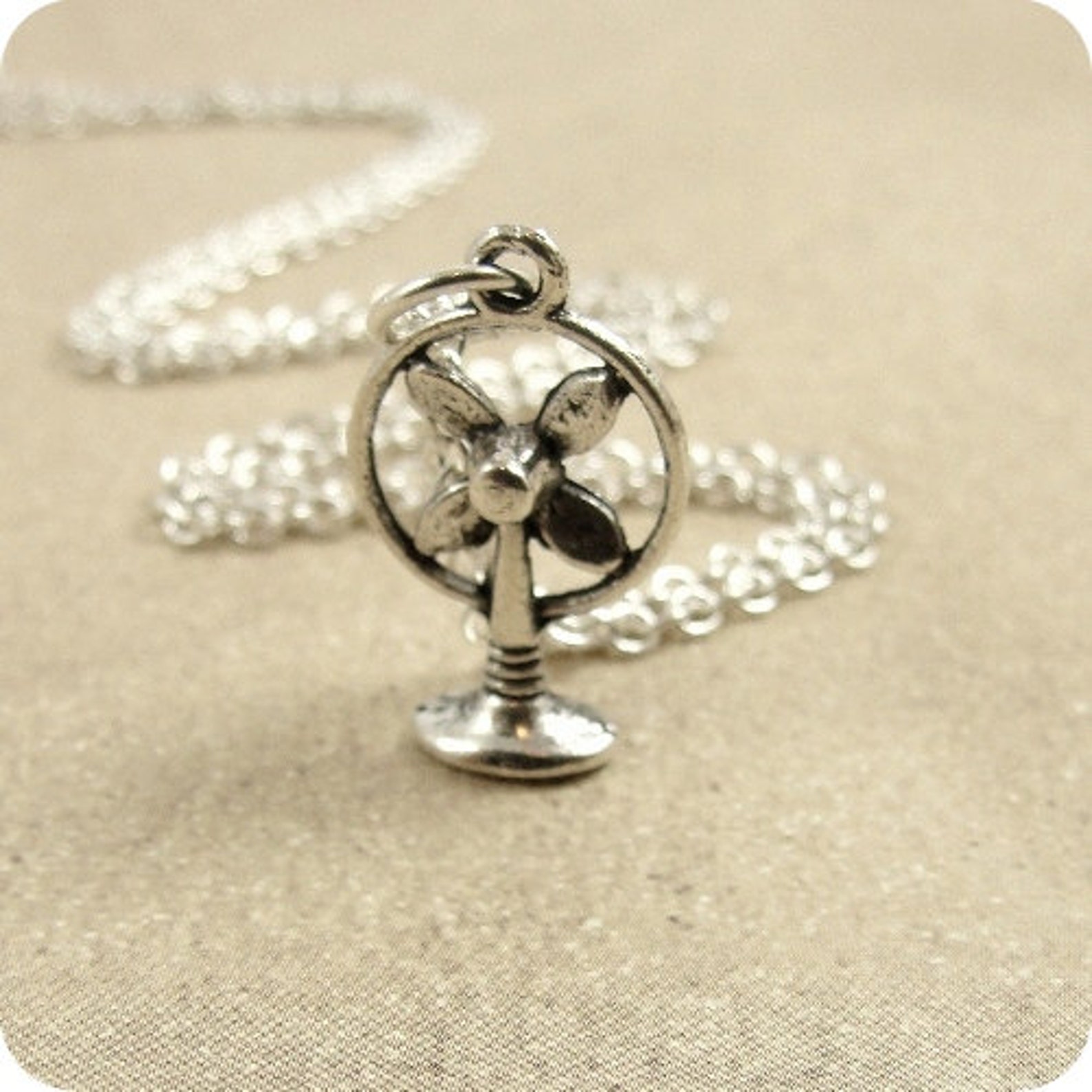 Oscillating Fan Necklace Silver Plated Fan Charm on a Silver - Etsy