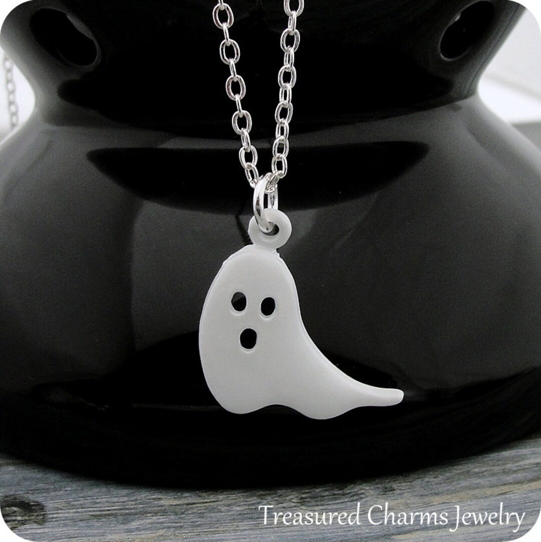 Spooky Ghost Necklace Silver Ghost Charm on a Silver Cable - Etsy