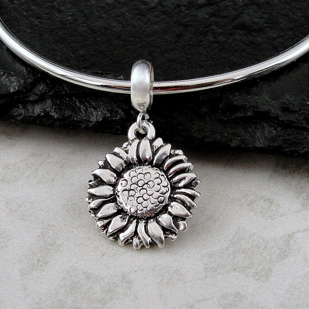 Sunflower European Charm, Silver Sunflower Dangle Charm, Sunflower ...