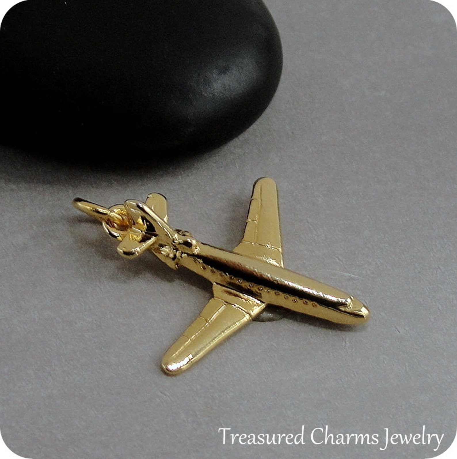 Gold Airplane Charm, Airplane Pendant, Jet Charm, Traveler Charm ...
