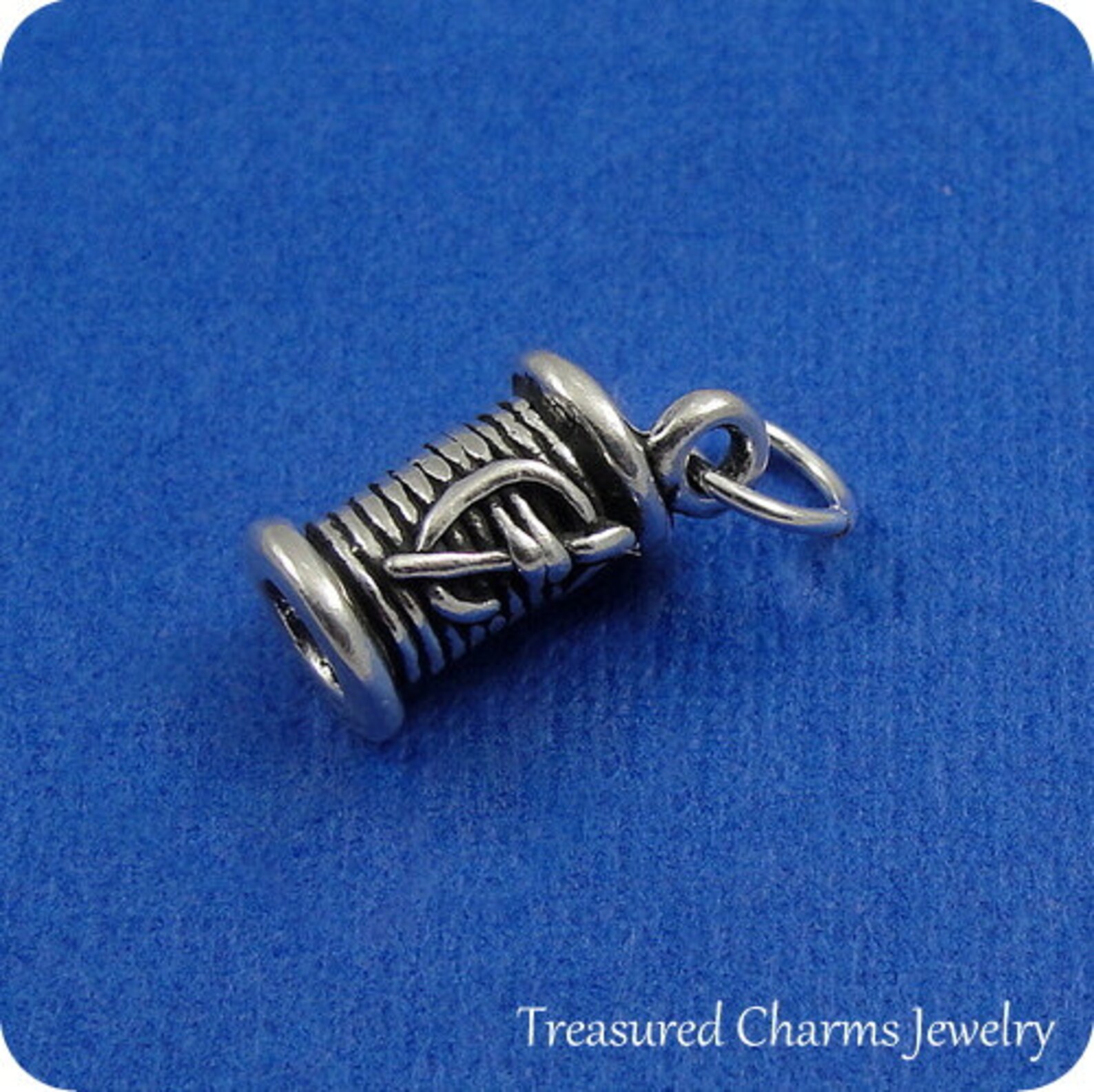 Spool of Thread Charm Sterling Silver Needle and Thread | Etsy