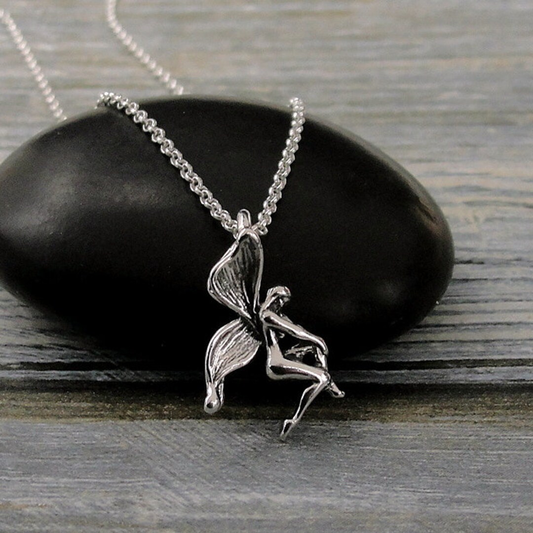 925 Sterling Silver Fairy Necklace, 3D Fairy Charm Necklace, Pixie Charm Necklace, Silver ...
