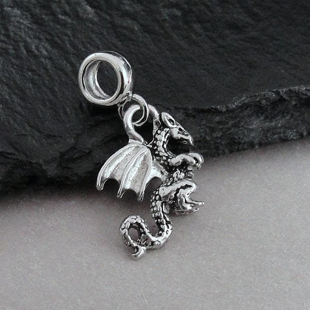 Dragon European Charm, Silver 3D Dragon Dangle Charm, Mythical Creature ...