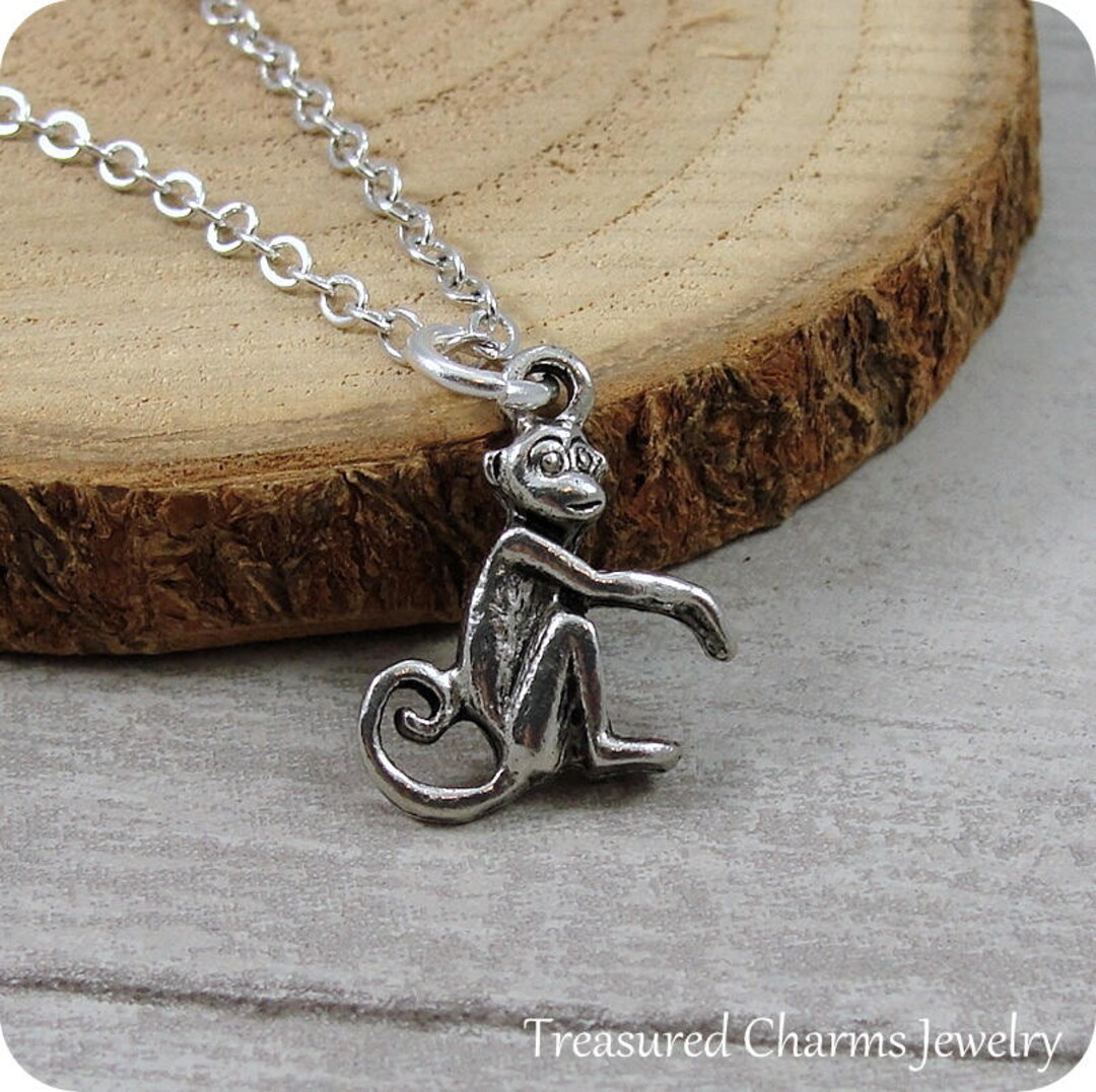 Tiny Monkey Necklace, Silver Plated Small Monkey Charm on a Silver ...