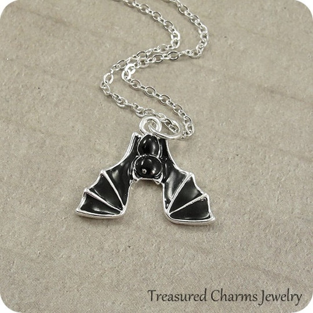 Hanging Bat Necklace, Silver Plated Hanging Bat Charm on a Silver Cable ...