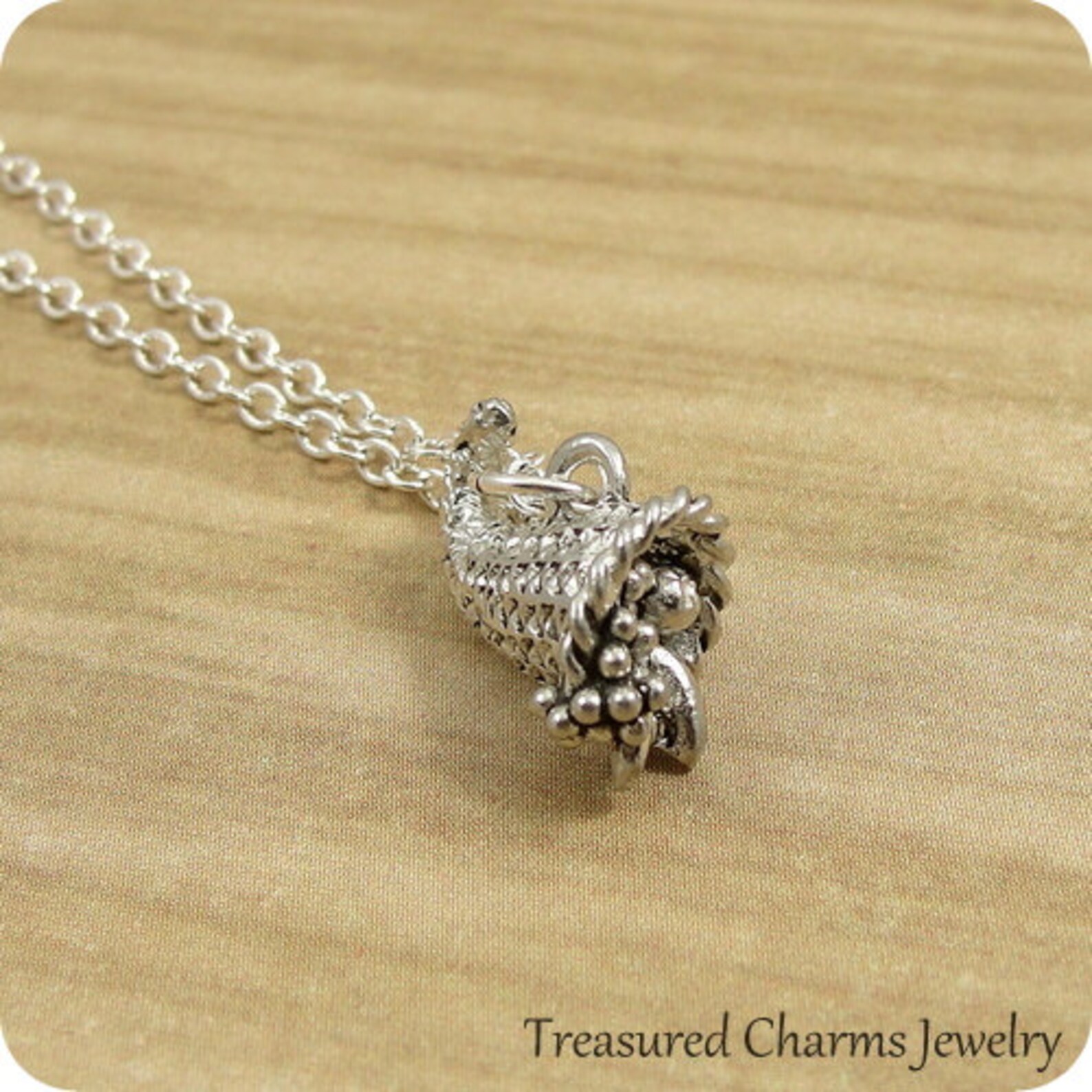 Cornucopia Necklace Silver Cornucopia Charm on a Silver Cable | Etsy